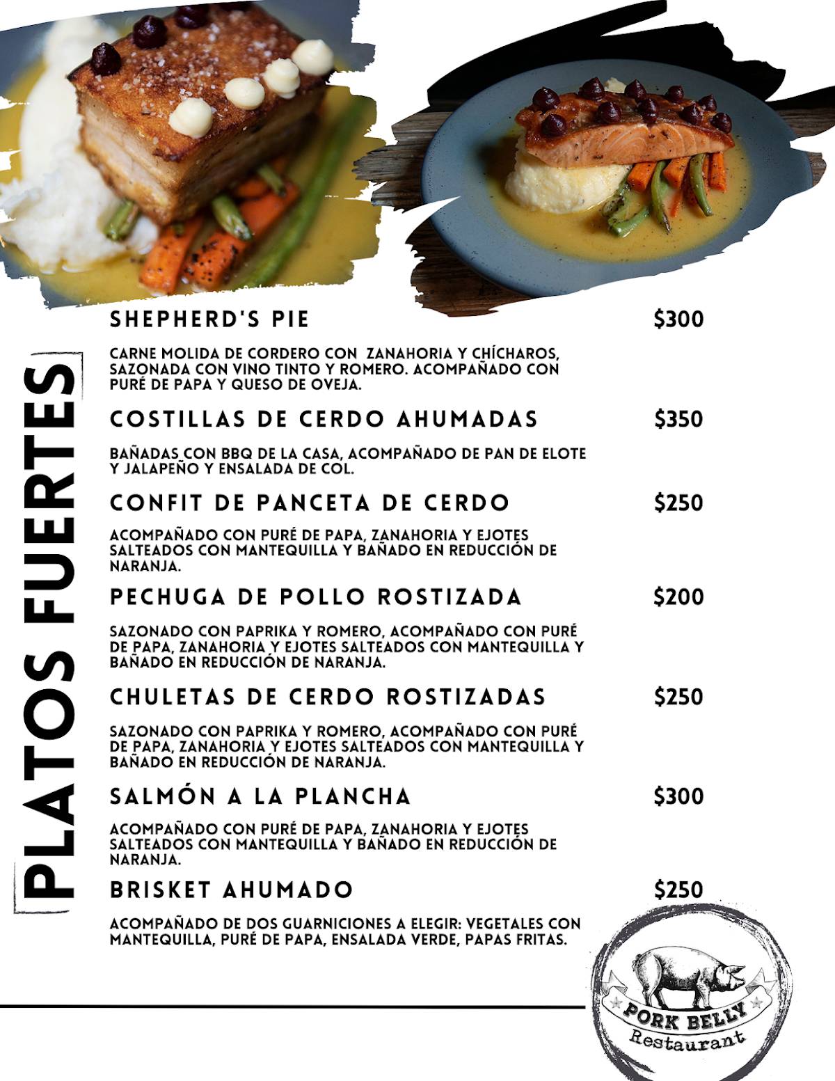 Menu at Pork Belly restaurant, San Miguel de Allende