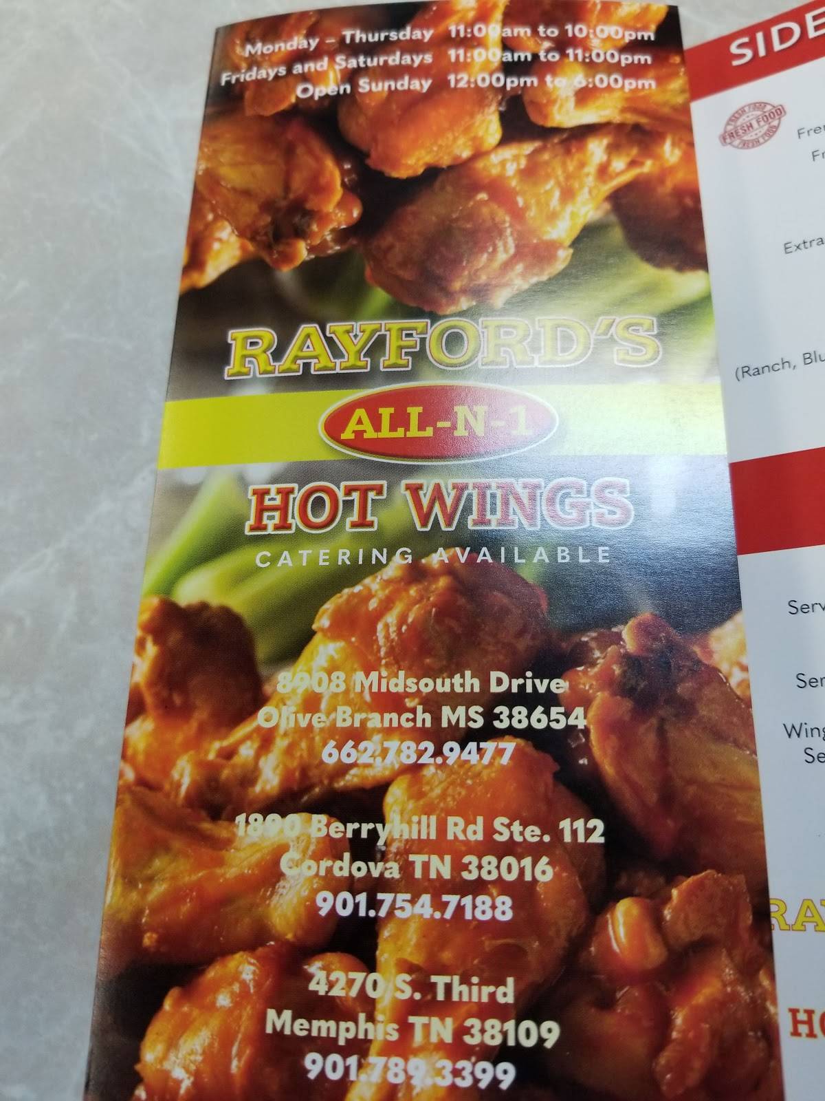 Menu at Rayford's All In One Hot Wings restaurant, Memphis, Berryhill ...