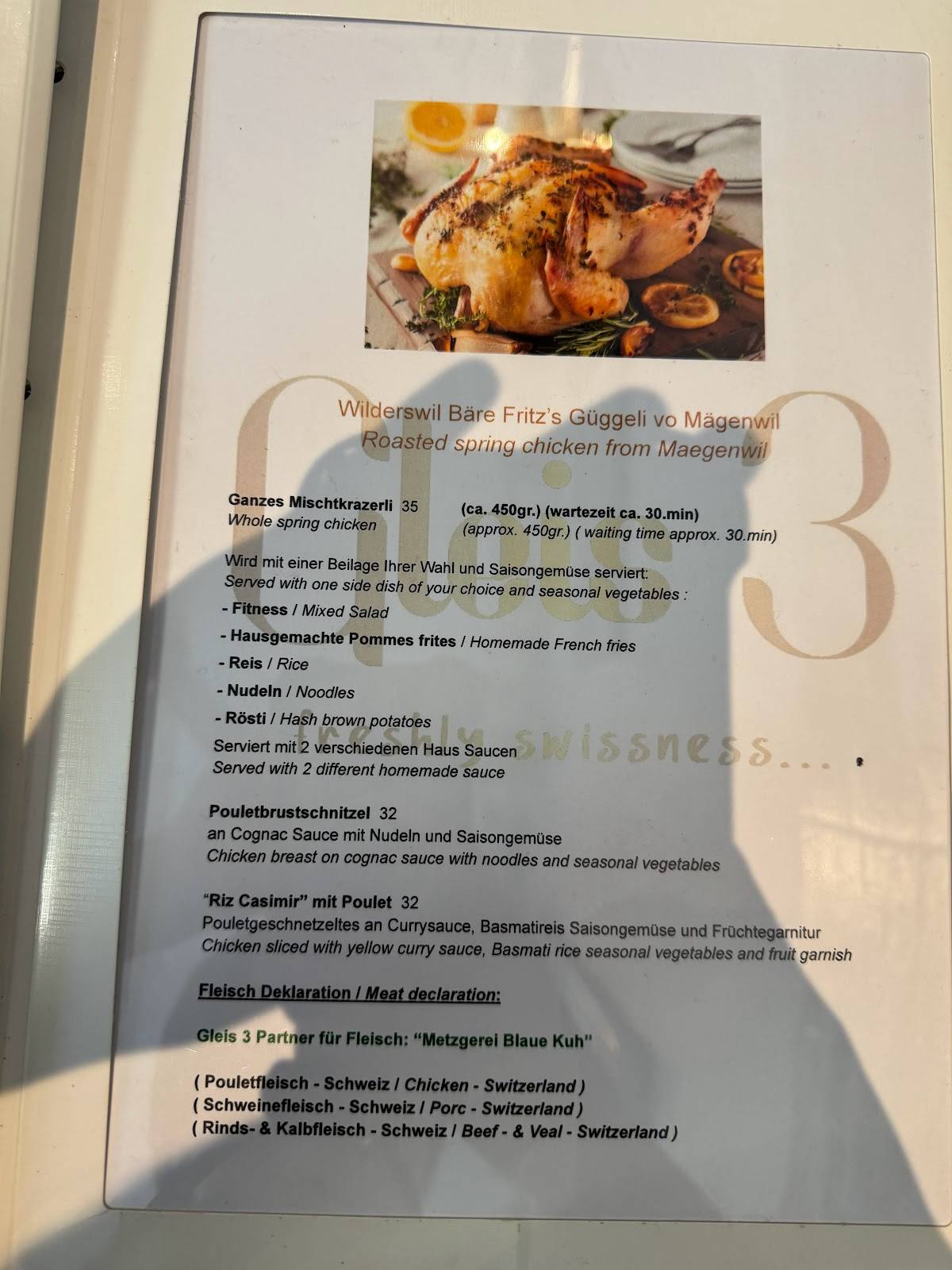 Menu at Restaurant Café Gleis 3 - Swiss Cuisine, Interlaken