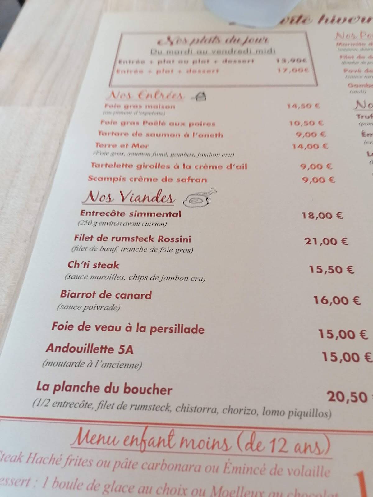 Menu au Restaurant Georges, Saint-Quentin