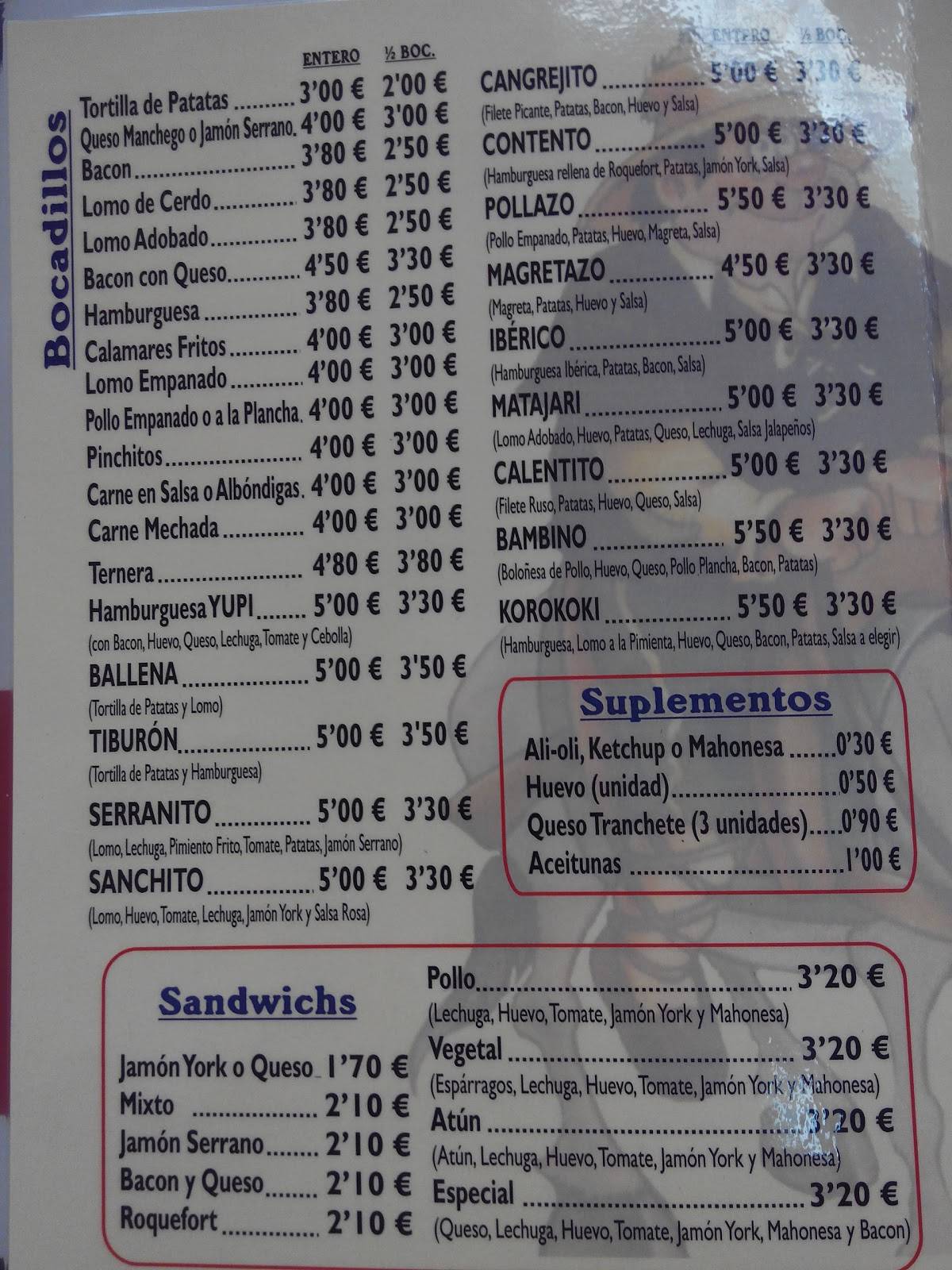 Carta del restaurante Sancho Panza, San Fernando, Plaza General ...