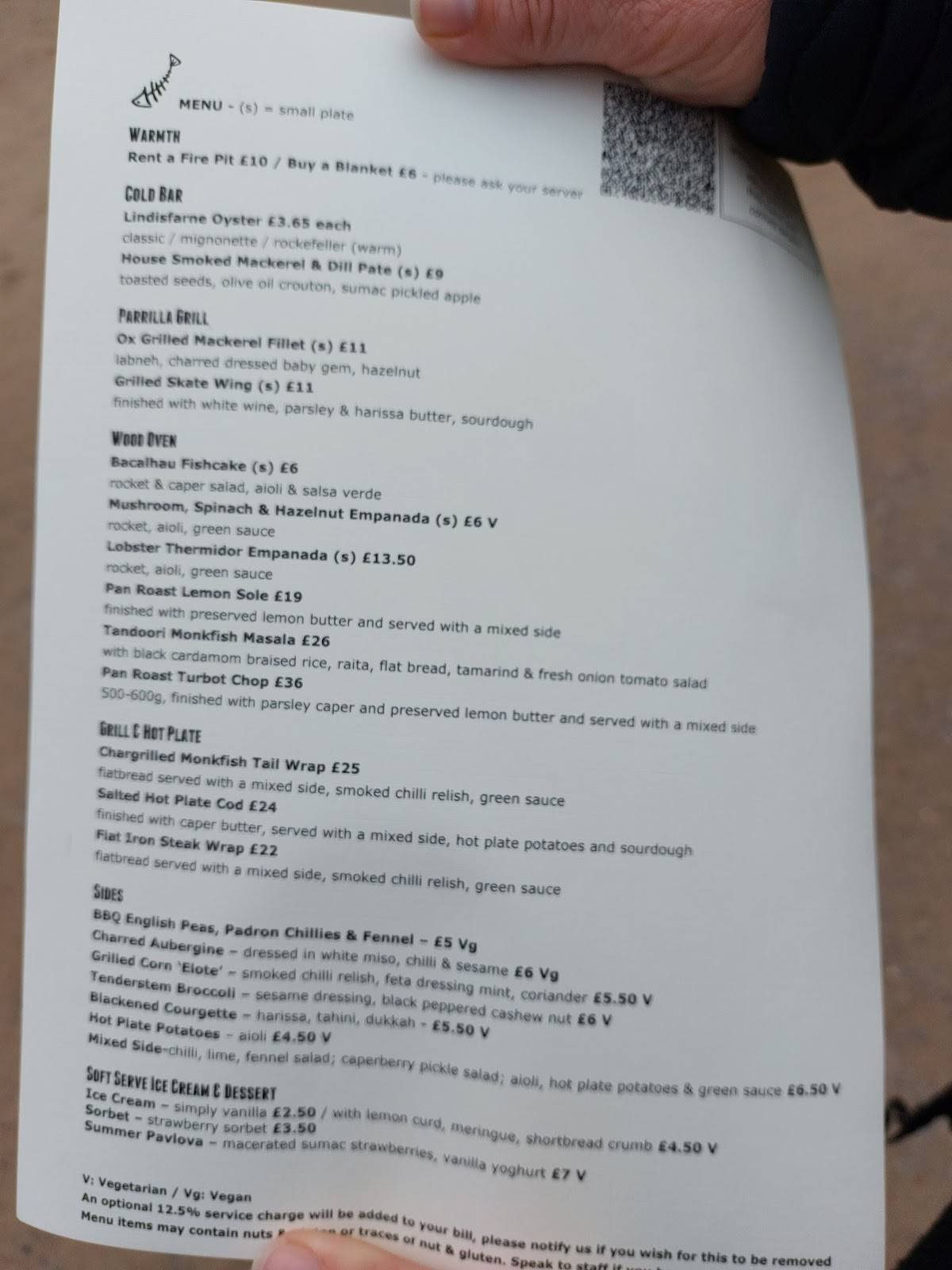 Menu at Riley's Fish Shack restaurant, Tynemouth