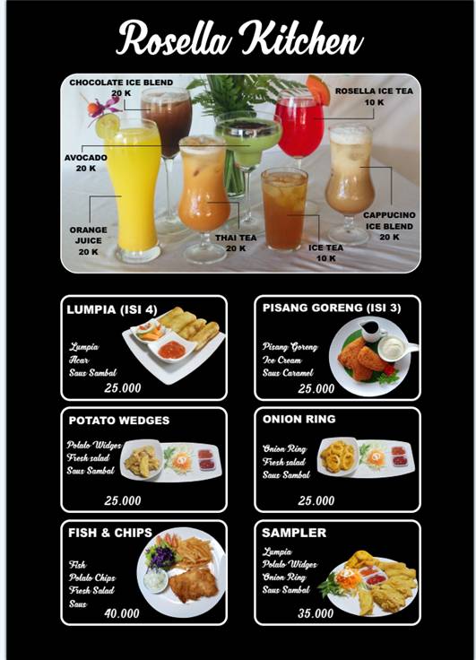 Menu at Rosella Kitchen (by Richie) Yogyakarta restaurant, Yogyakarta