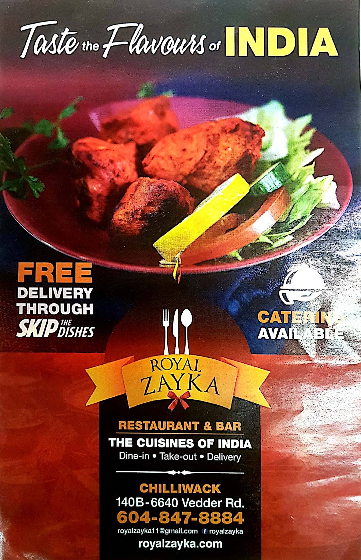 Menu at Royal Zayka Cuisine of India & buffet restaurant, Chilliwack