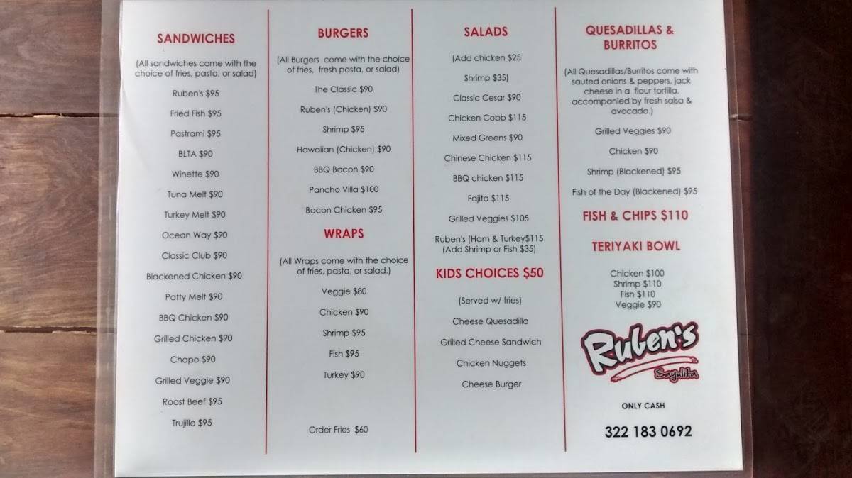 Menu at Ruben's restaurant, Sayulita