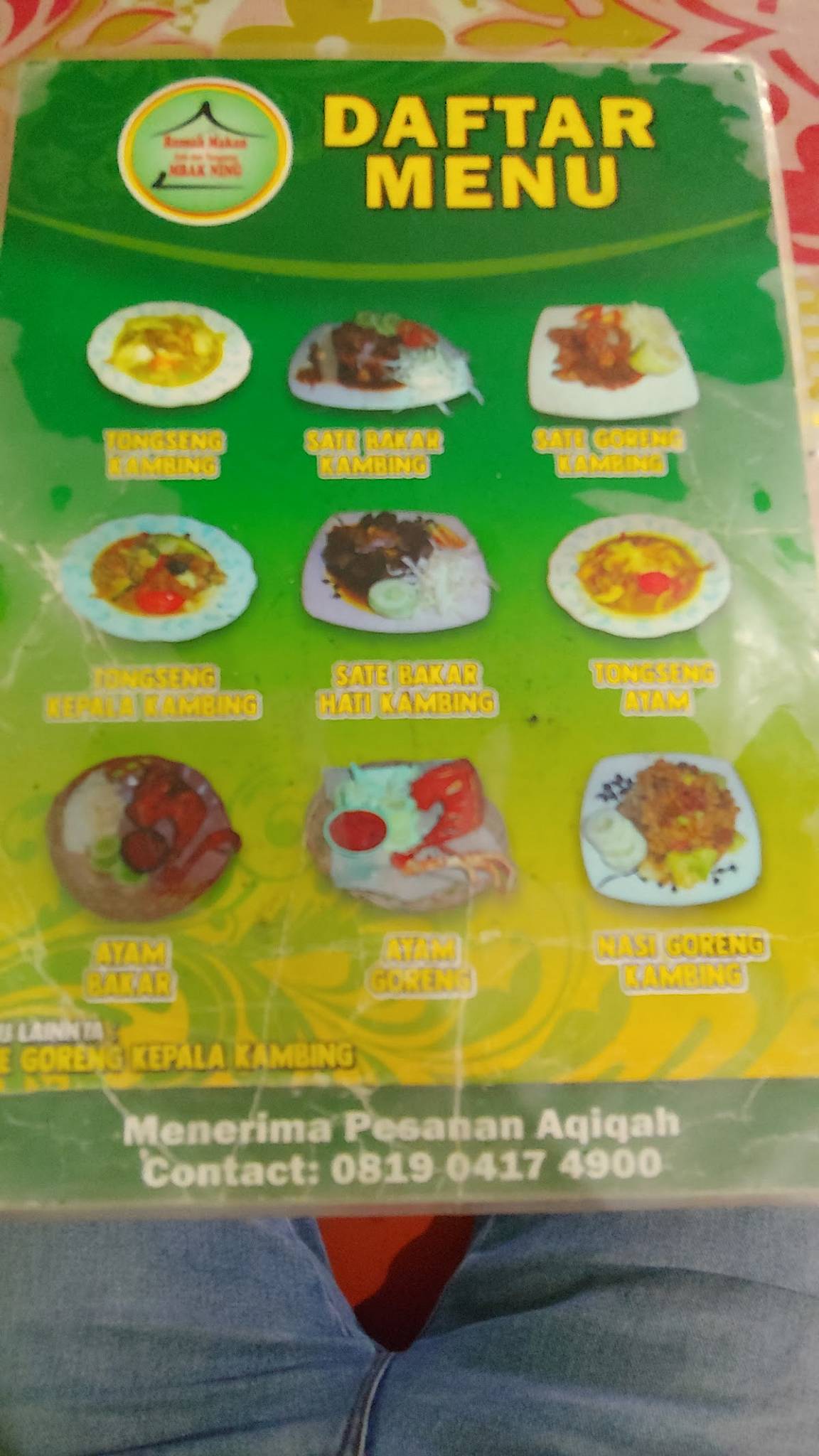 Menu at Rumah Makan Sate Kambing Dan Tongseng Mbak Ning restaurant, Mungkid