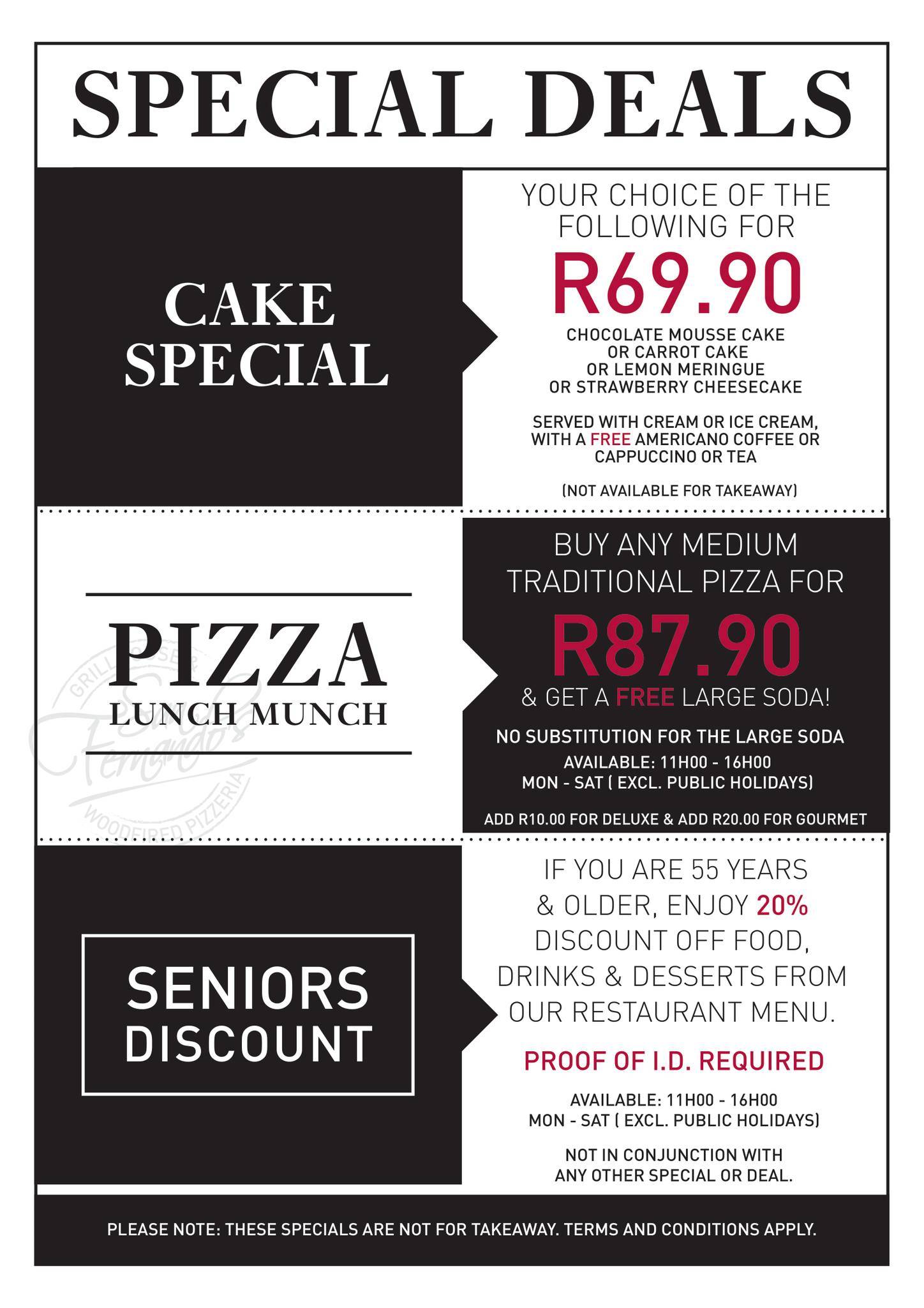 Menu at San Fernando's Grillhouse & Woodfired Pizzeria, Port Elizabeth