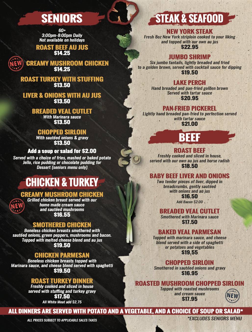 Menu at Satellite Restaurant, Chatham-Kent