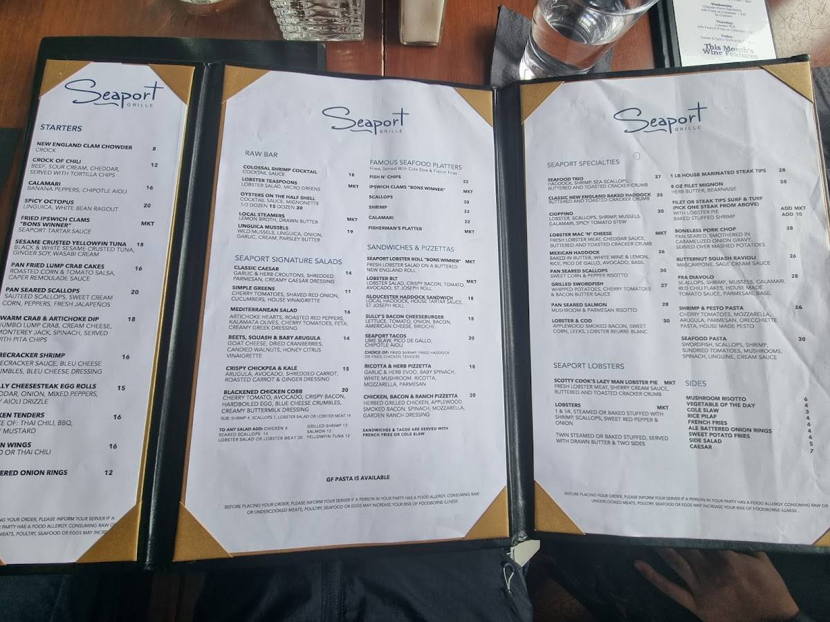 Menu at Seaport Grille restaurant, Gloucester, 6 Rowe Sq