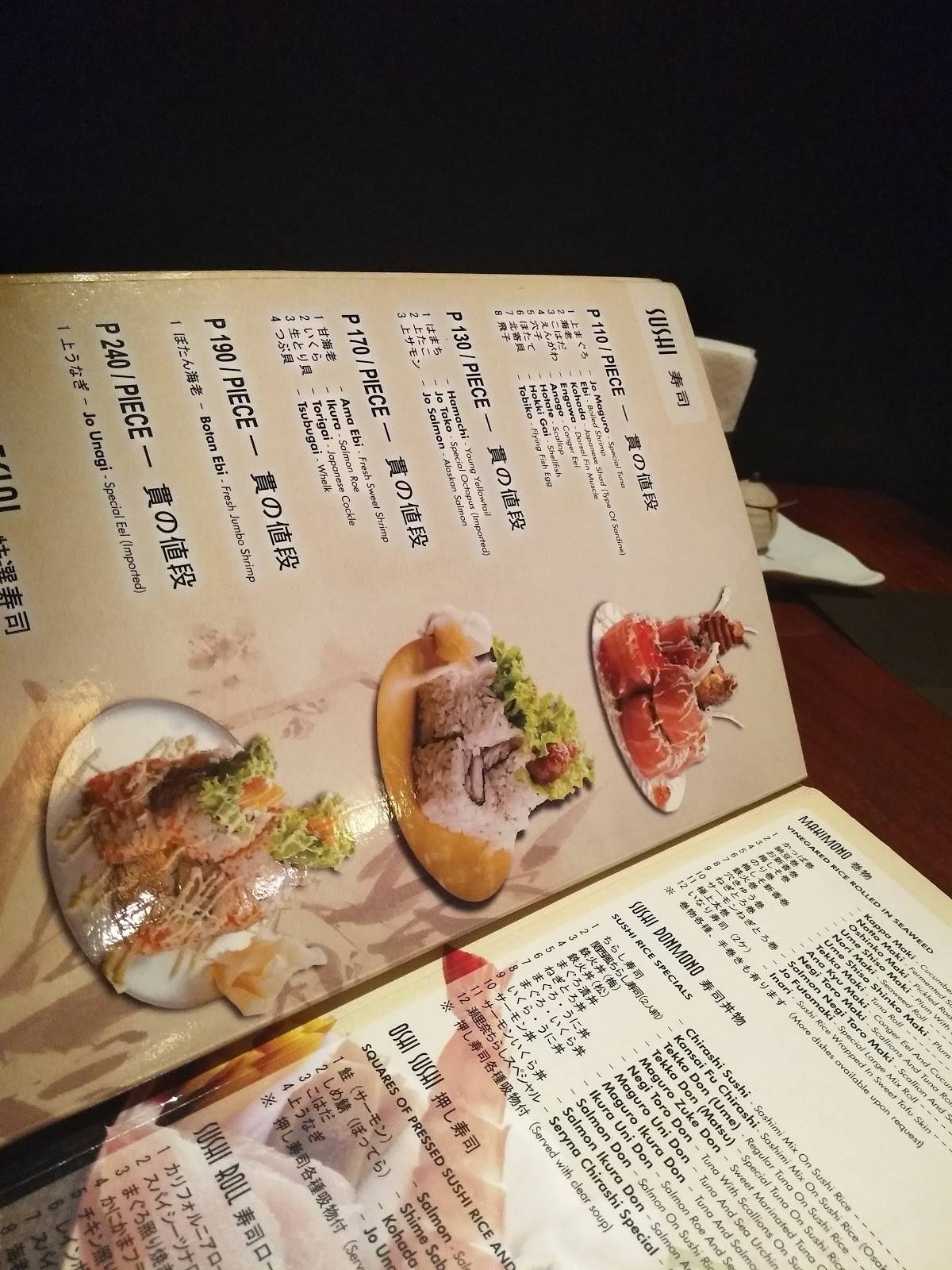 Menu at Seryna Japanese Restaurant, Makati, Chino Roces Ave