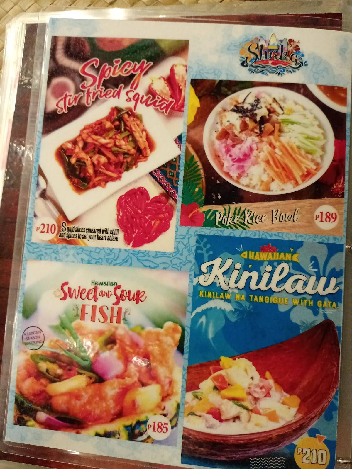 Menu at Shaka Hawaiian Restaurant, Dumaguete