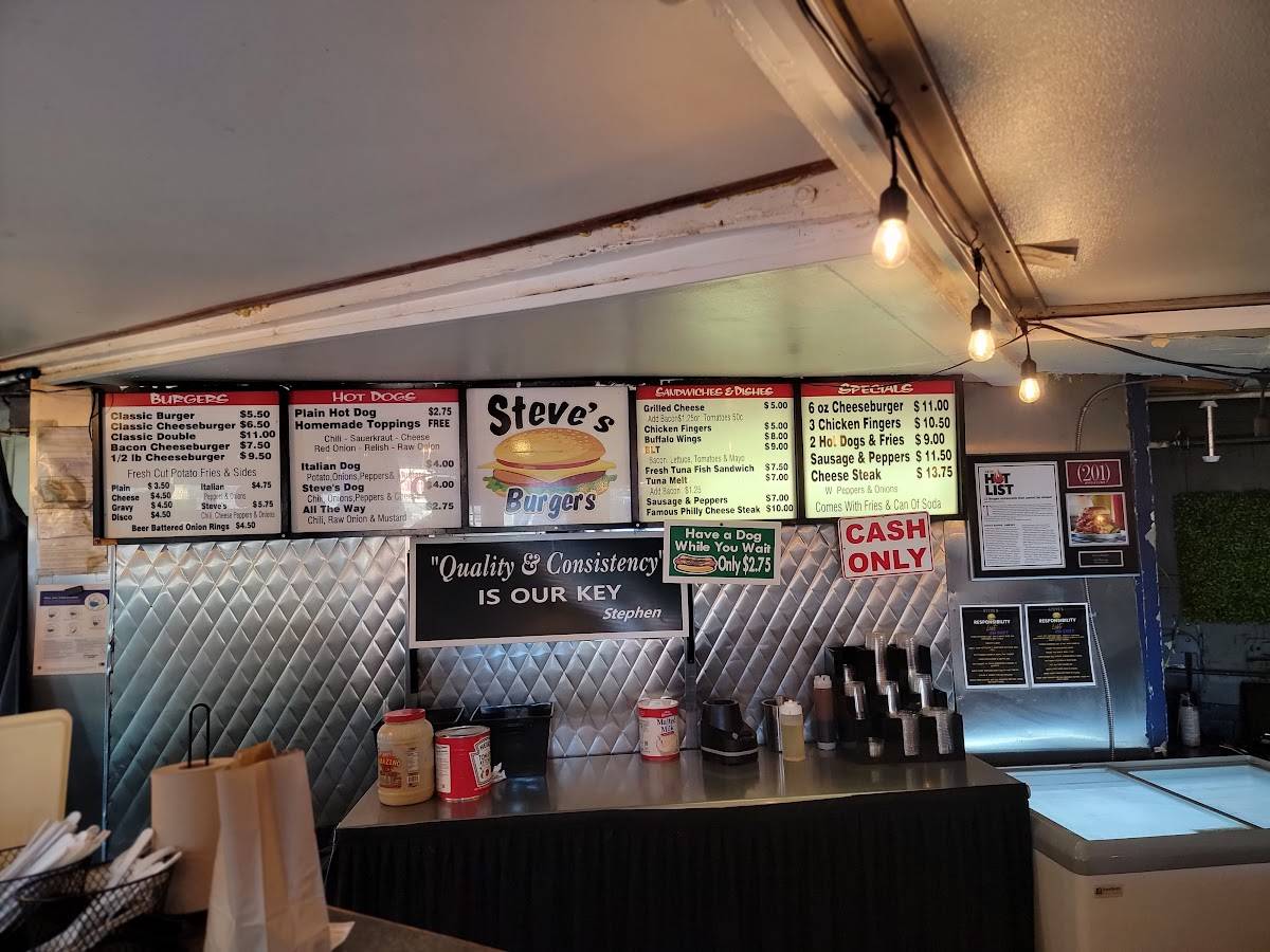Menu at Steve's Burgers restaurant, Garfield, 506 US-46