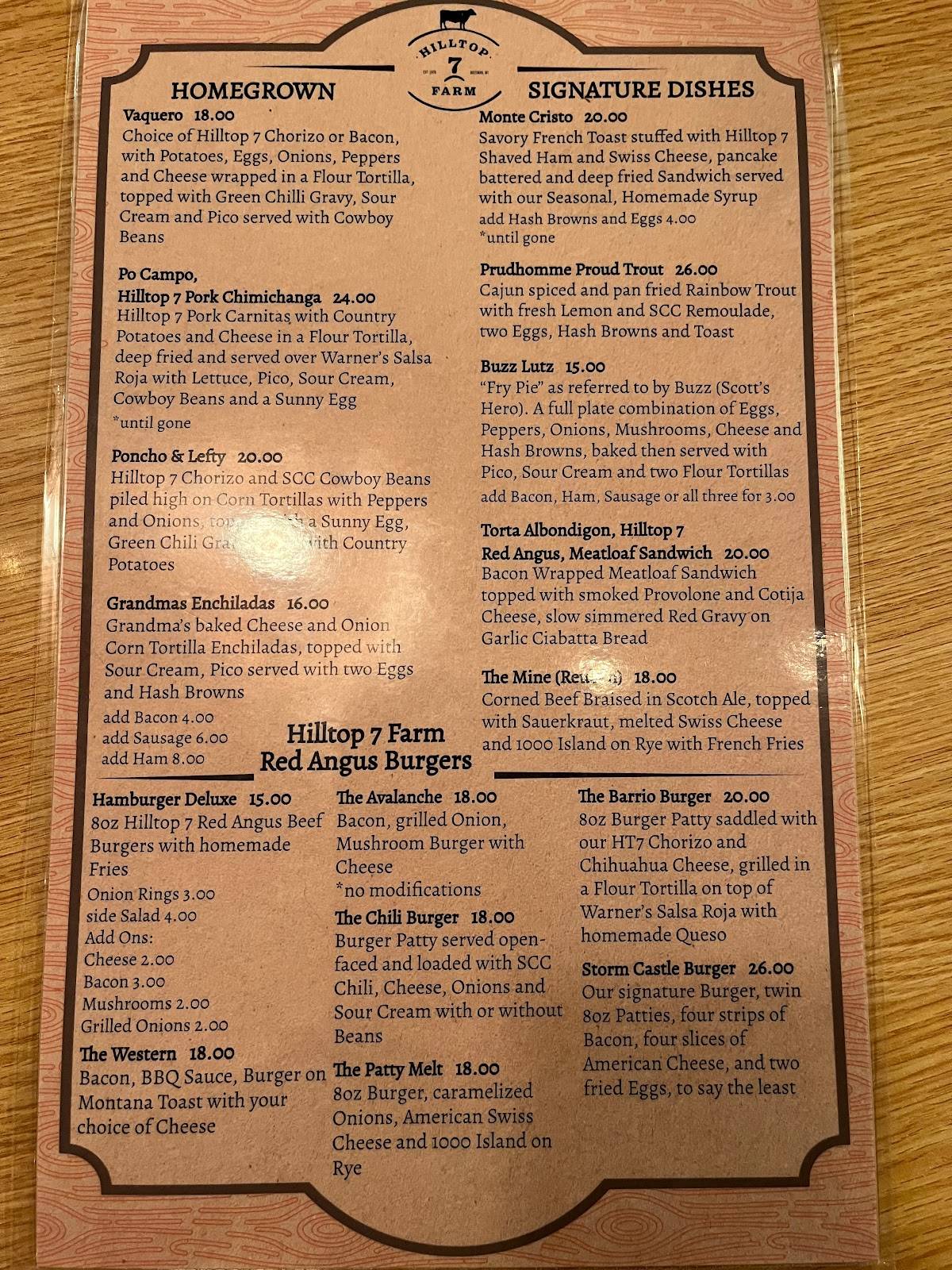 Menu at Storm Castle Café restaurant, Bozeman