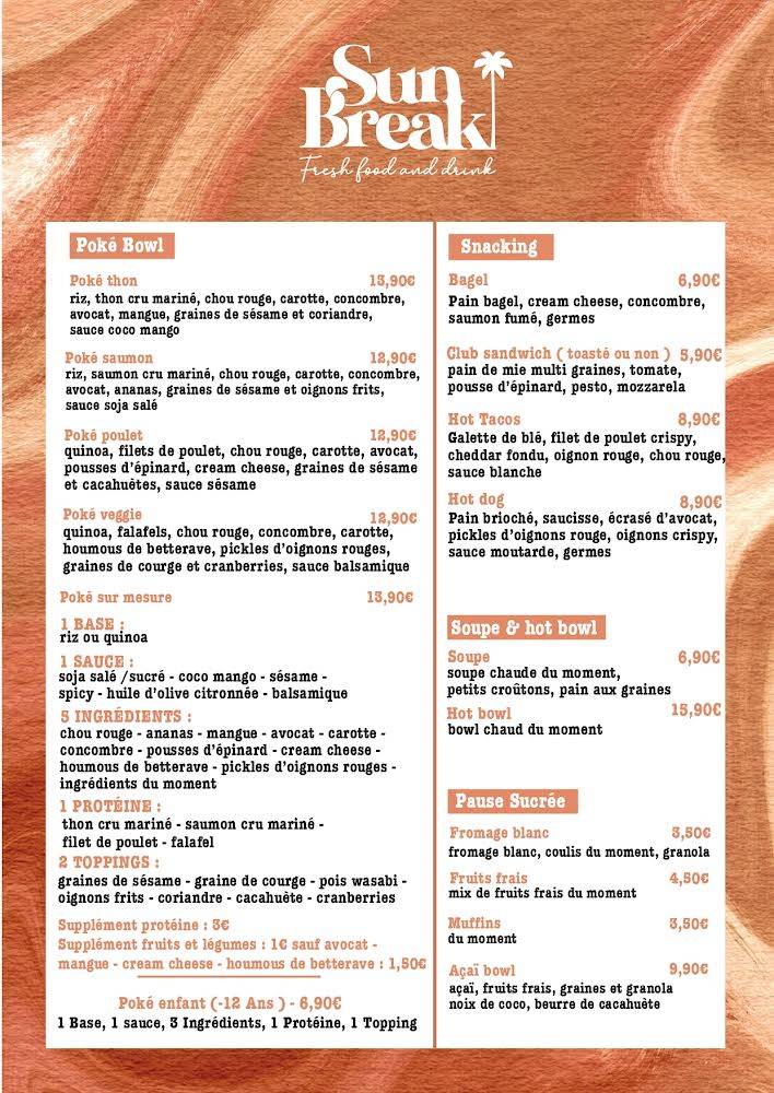 Menu at Sun break restaurant, Fouesnant