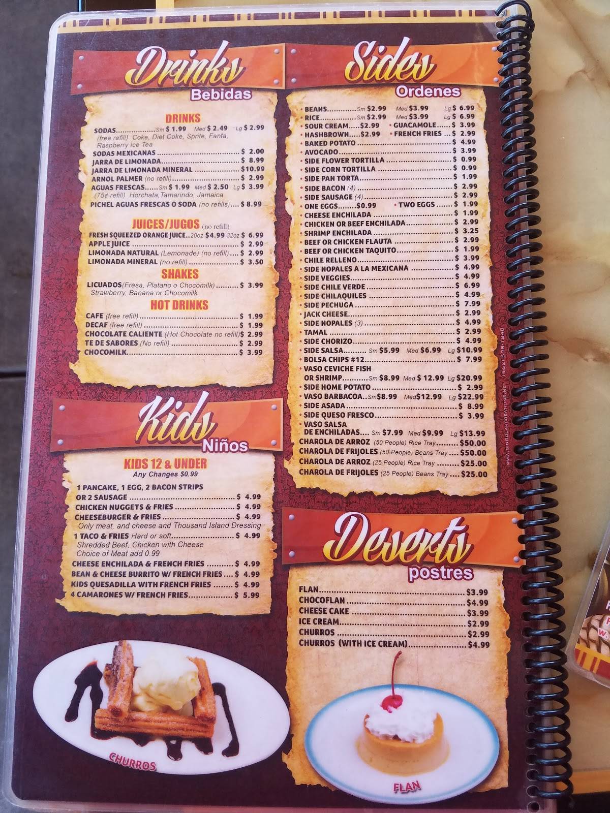 Menu at Taco Giro Mexican Grill restaurant, Sierra Vista