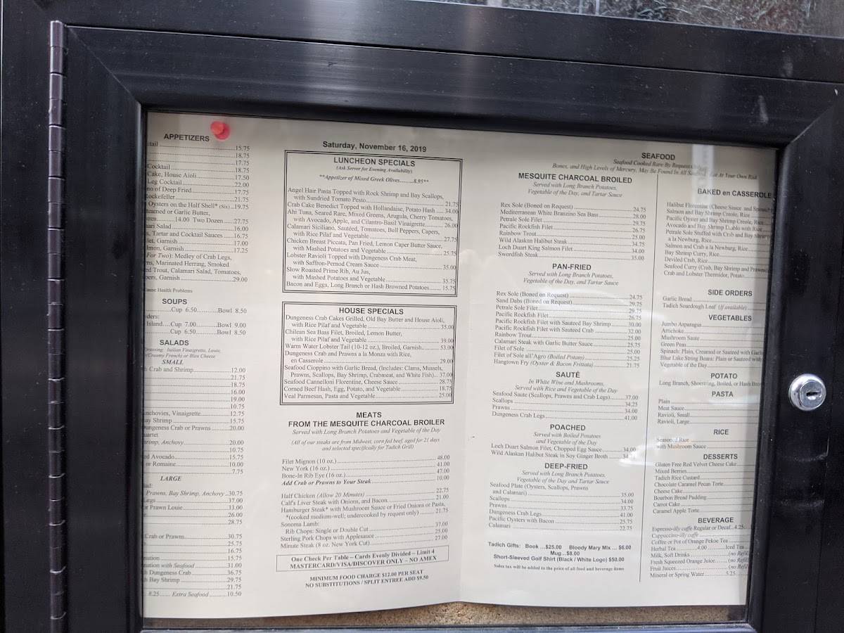 Menu at Tadich Grill pub & bar, San Francisco, 240 California St