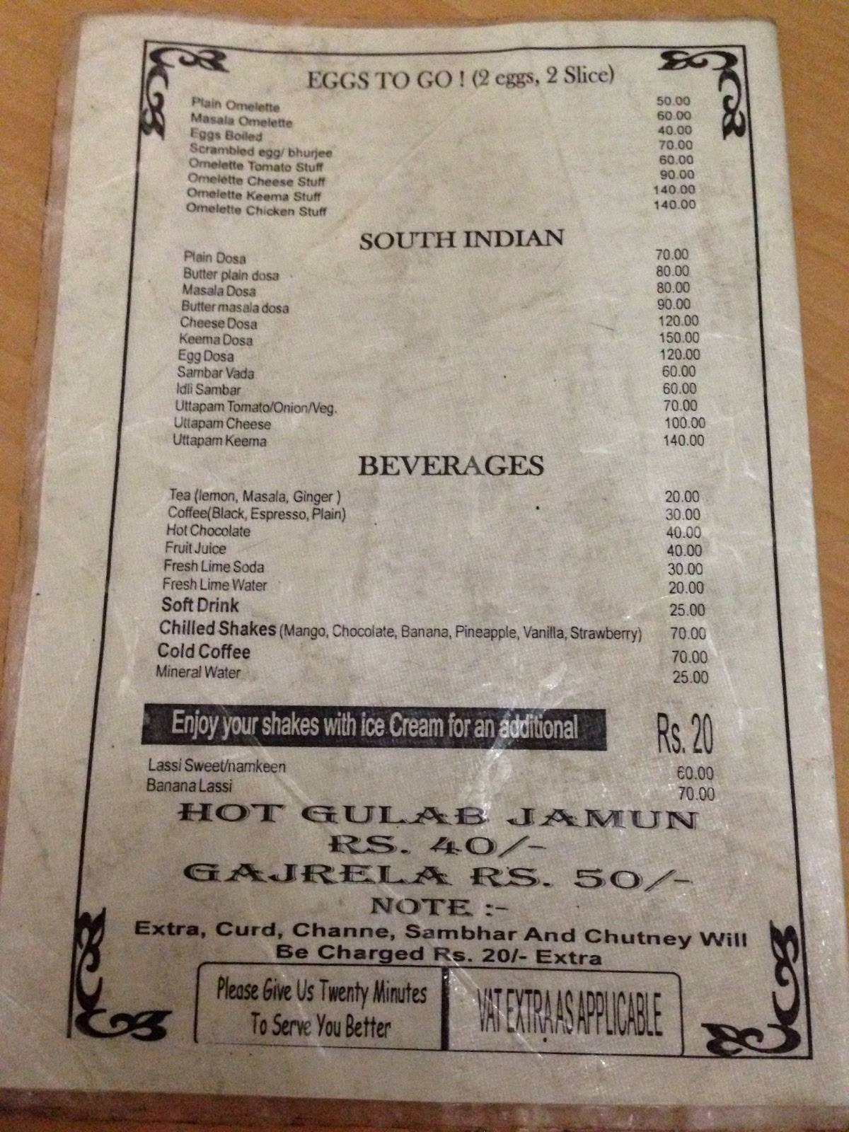 Menu at Taj Restaurant, Palampur