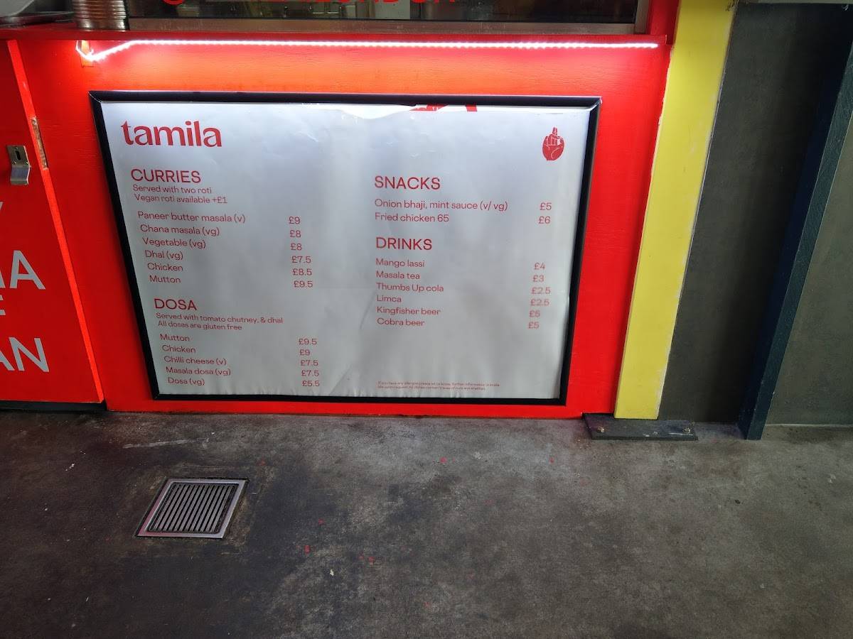 Menu at Tamila restaurant, London