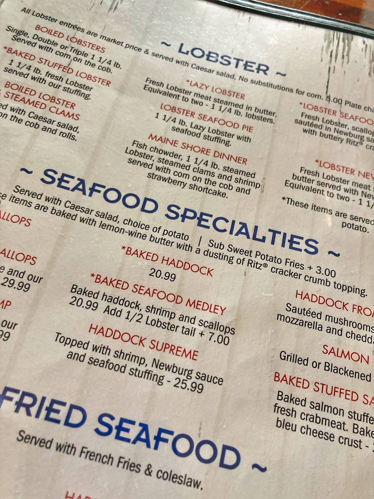 Menu at Taste of Maine Restaurant, Woolwich