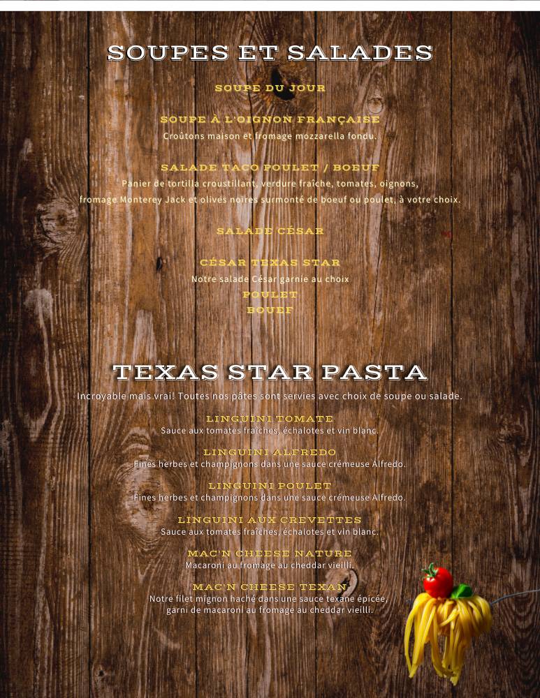 Menu au Restaurant Texas Star, Saint-Eustache, 477 25e Av