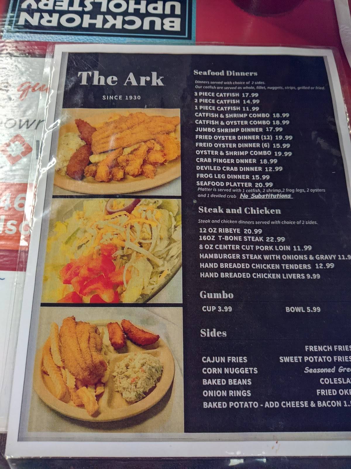 Menu at The Ark restaurant, Riverside, US-78