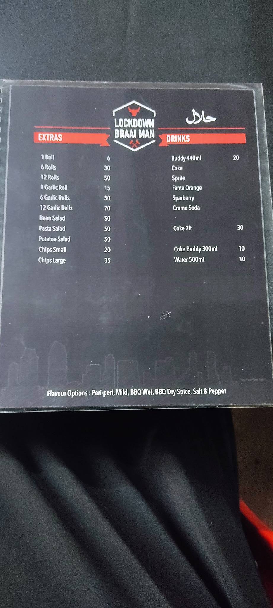 Menu at The Lockdown Braaiman restaurant, Durban