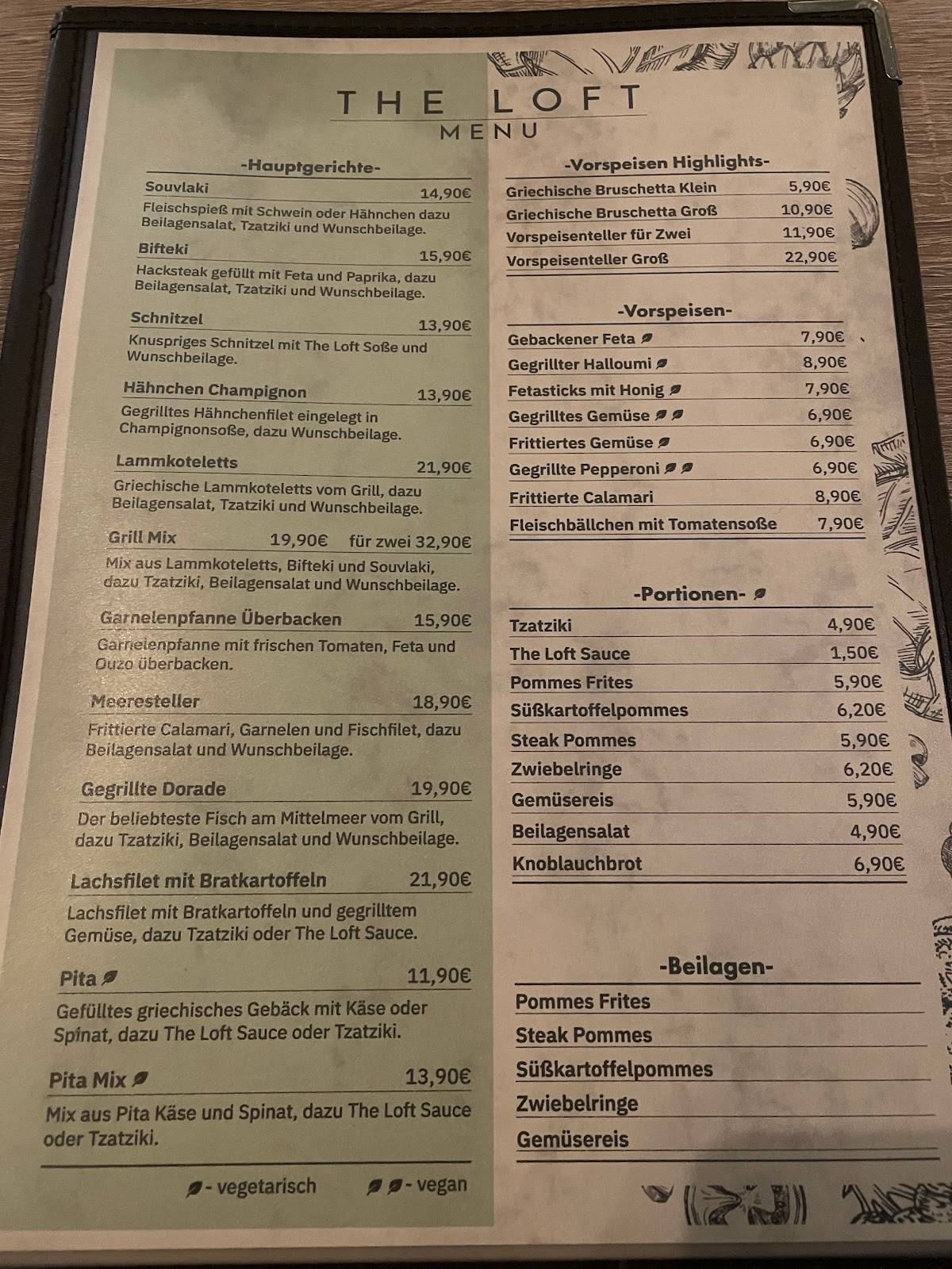 Speisekarte von The Loft Restaurant & Bar, Dresden