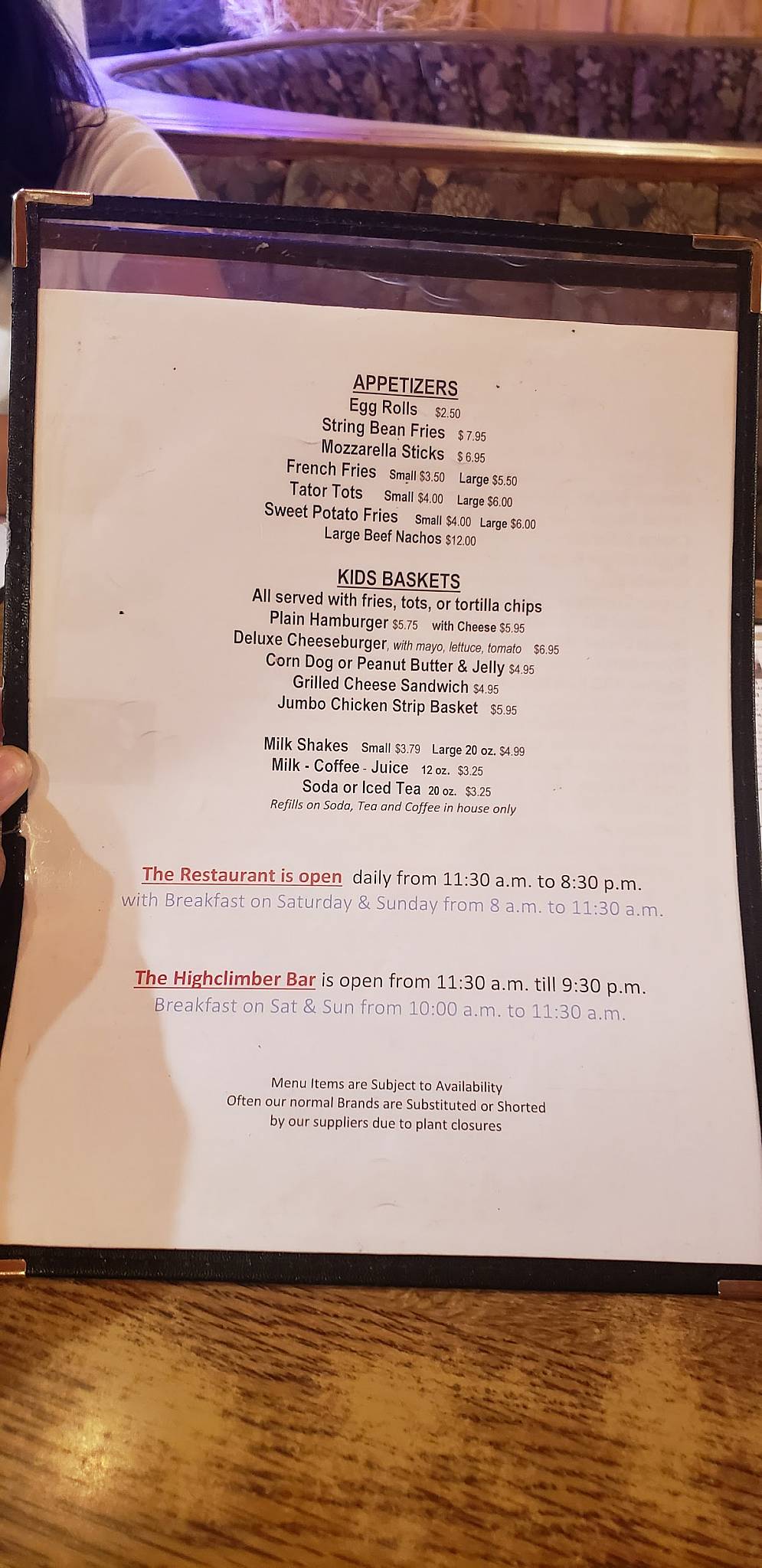 Menu at The Logger Restaurant, Knappa