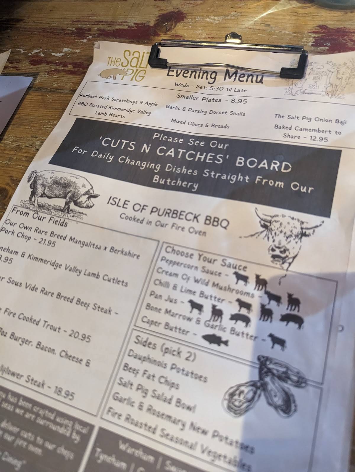 Menu at The Salt Pig Too restaurant, Swanage
