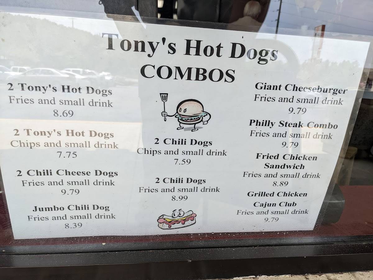 Menu at Tony's Hot Dogs restaurant, Birmingham