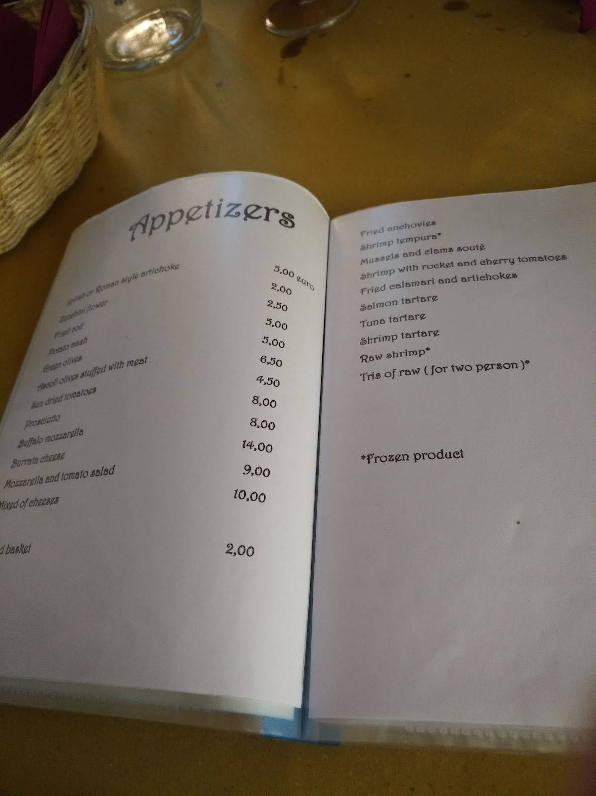 Menu at Trattoria Da Teo restaurant, Rome, Piazza dei Ponziani