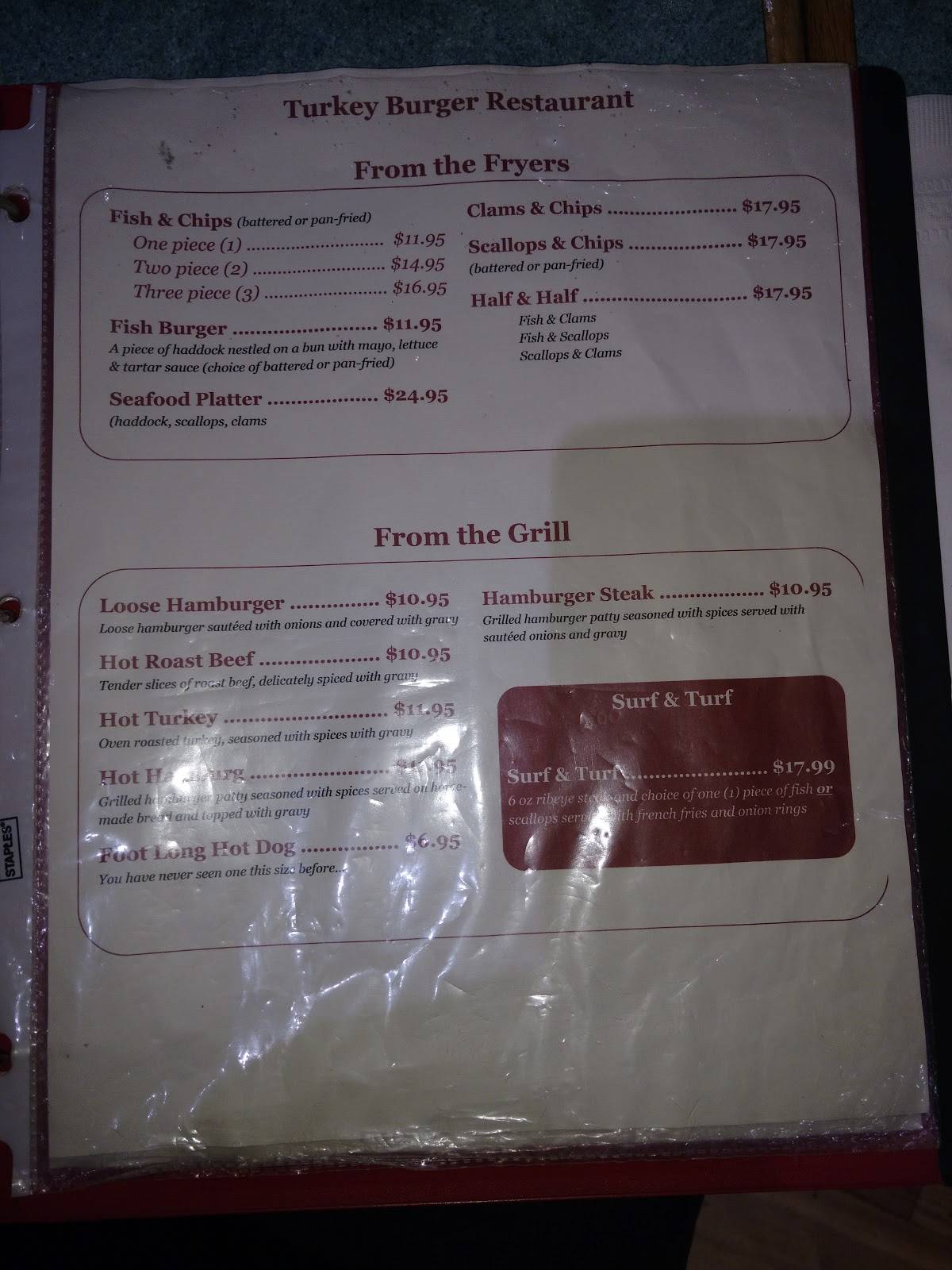 Menu at Turkey Burger restaurant, Bridgewater