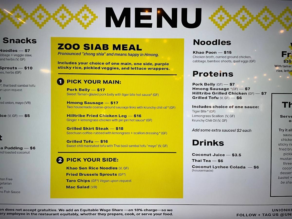 Menu at Union Hmong Kitchen - North Loop restaurant, Minneapolis, 520 N ...