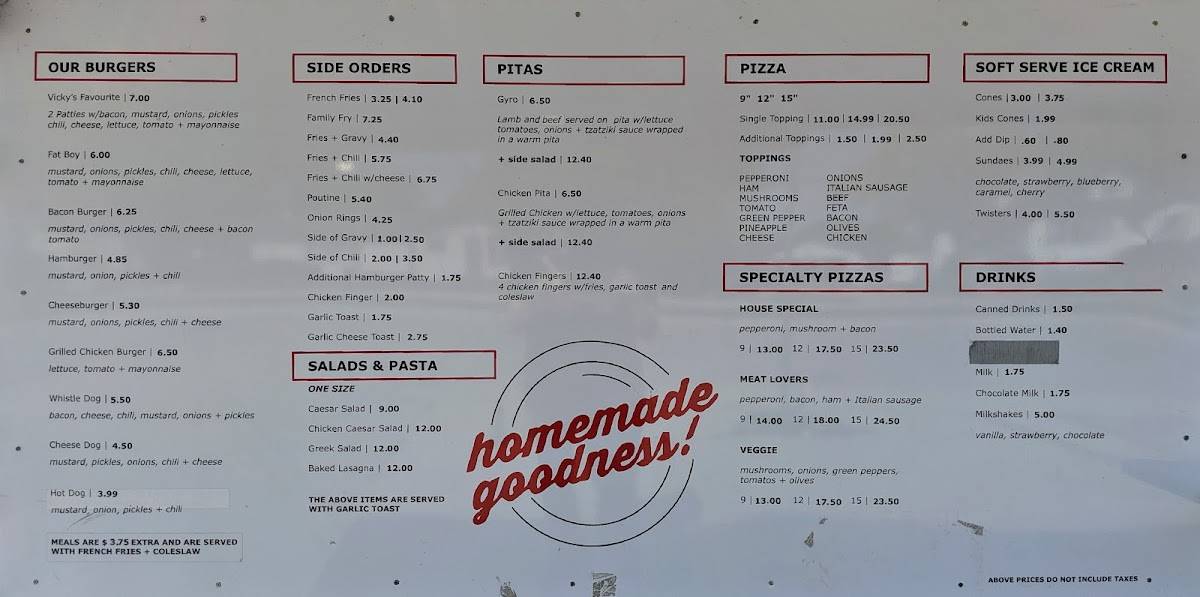 Menu at Vicky's Drive Inn restaurant, Ste. Anne