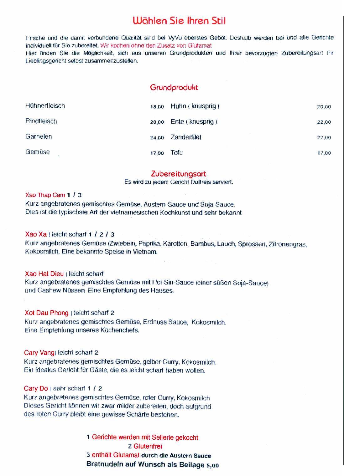 Speisekarte von VyVu Vietnam Asia Cuisine restaurant, Regensburg