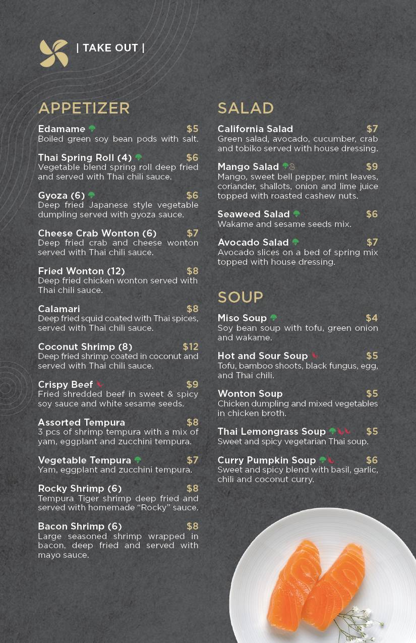 Menu at WIND Japanese and Thai restaurant, Mississauga