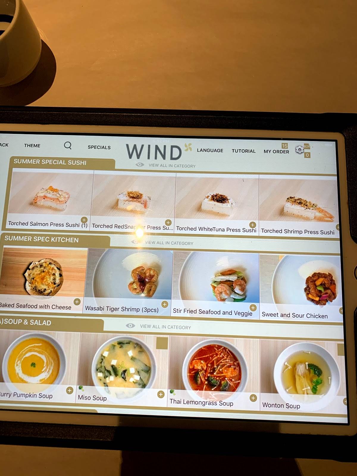 Menu at WIND Japanese and Thai restaurant, Mississauga