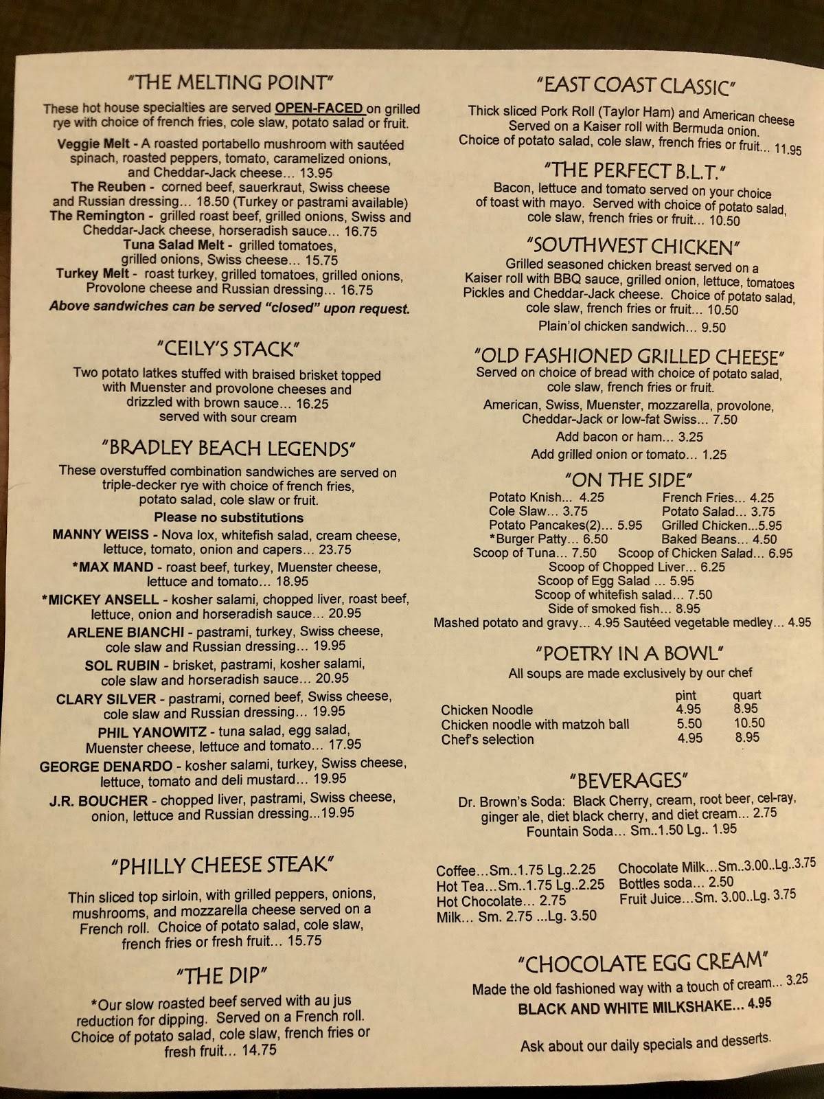 Menu at Weiss Deli restaurant, Henderson