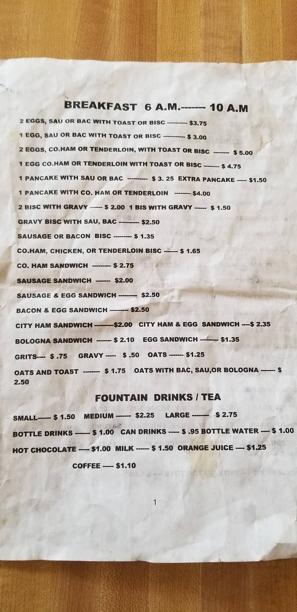 Menu at White Trolley Cafe, Corinth, US-72