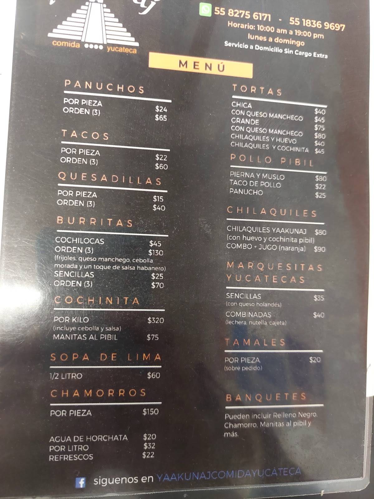 Carta del restaurante Yaakunaj Comida Yucateca, Ciudad del México