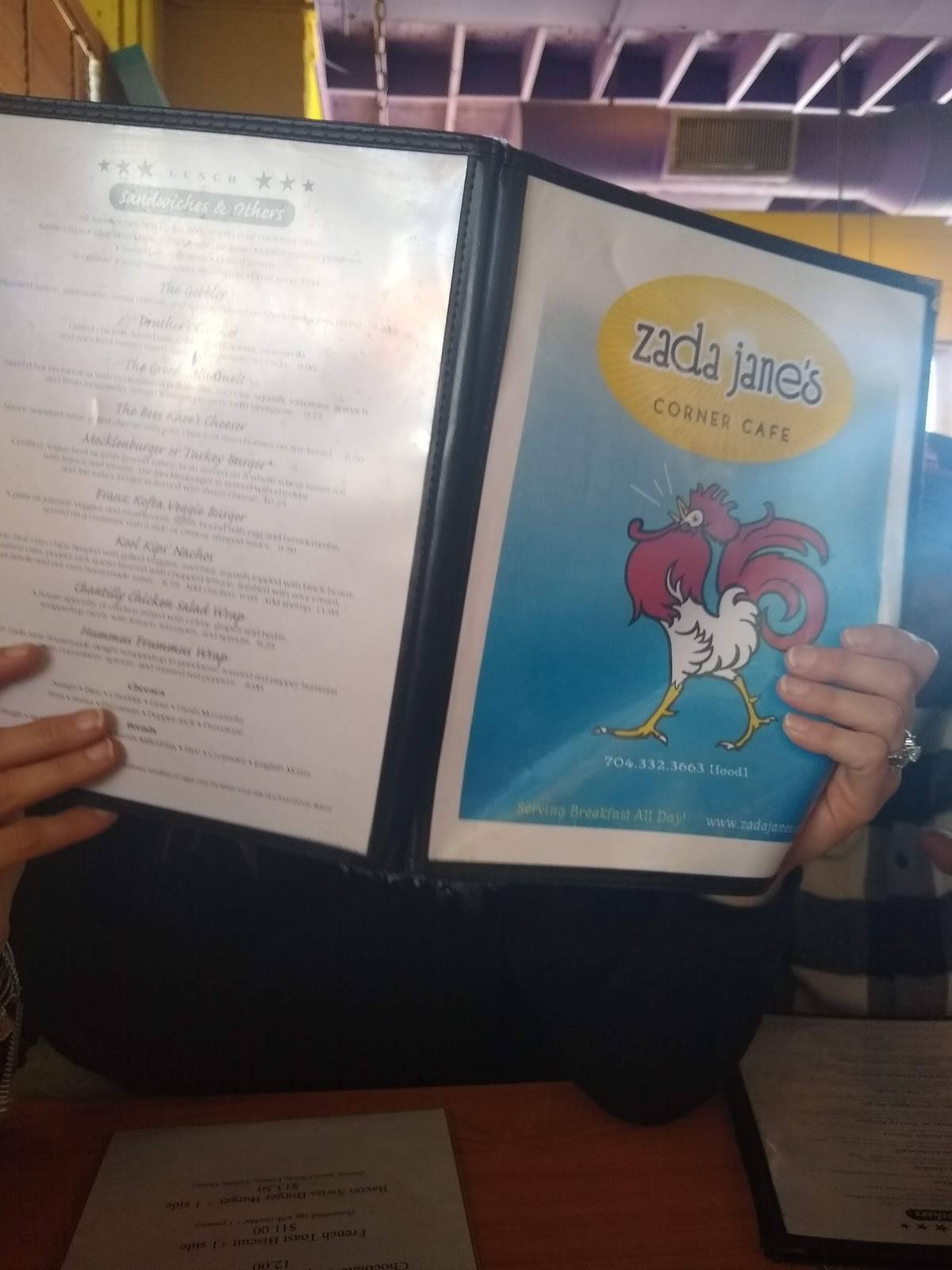 Menu at Zada Jane's Corner Cafe, Charlotte