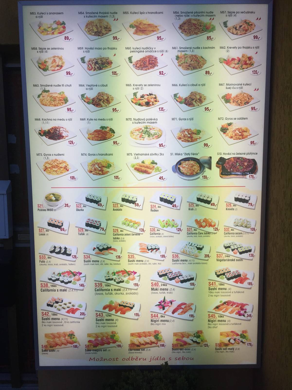 Menu at Zlatý Fénix restaurant, Hostivice