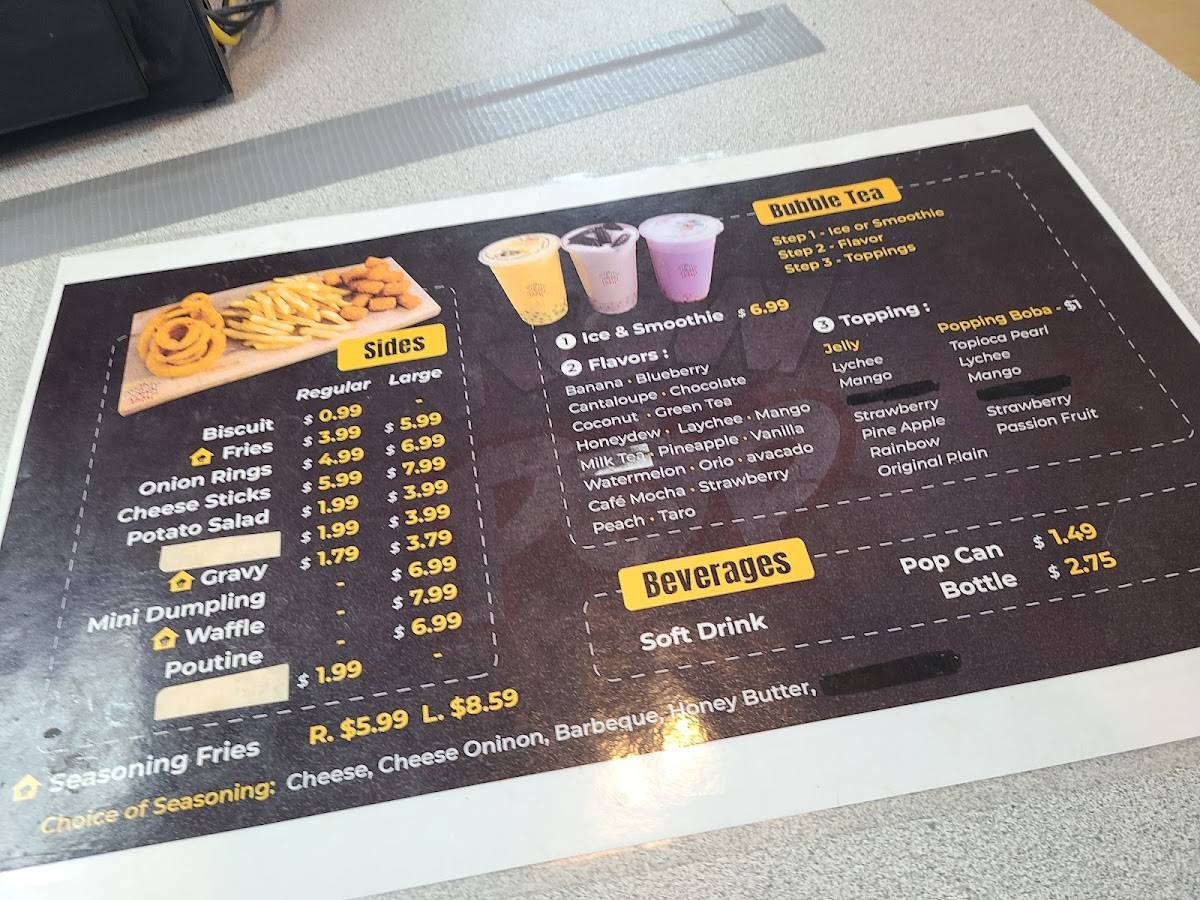 Menu au wow pop chicken and bubble tea restaurant, Edmonton