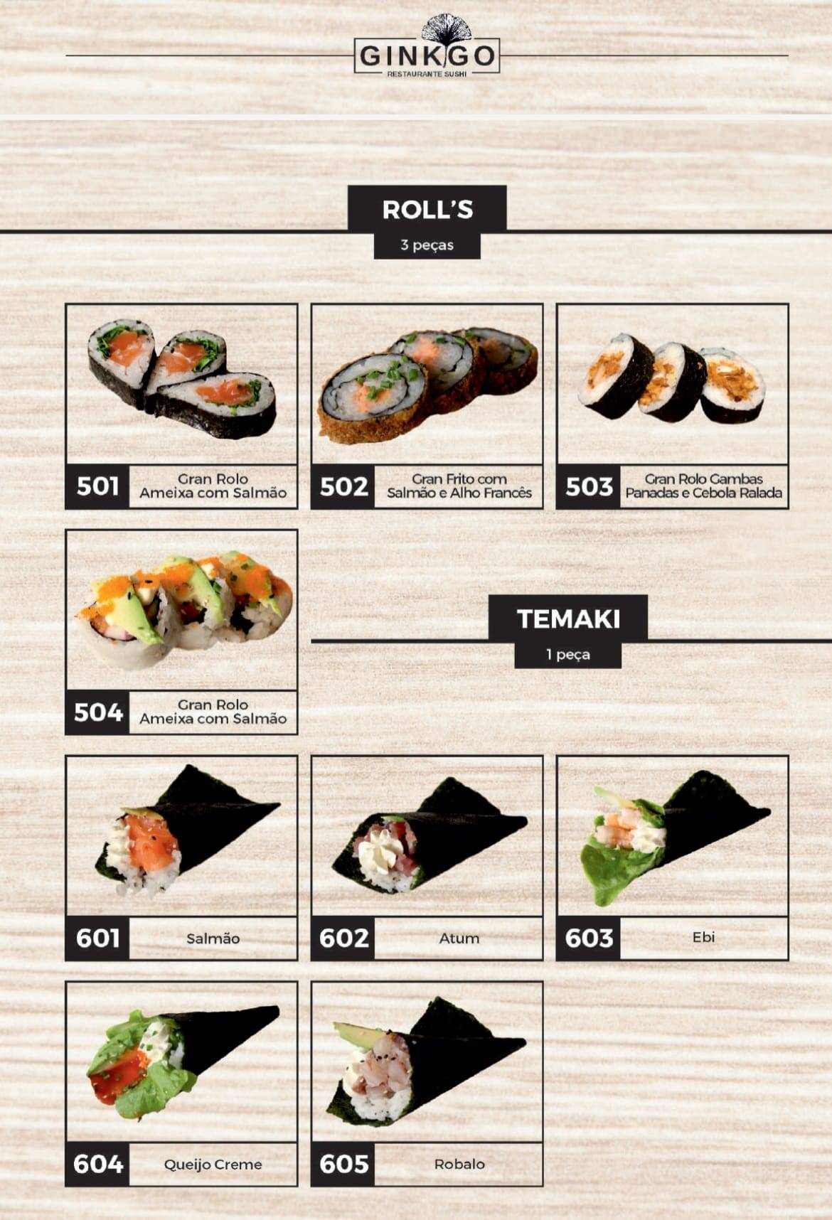 Carta de Restaurante Japonês - GINKGO, Leiria
