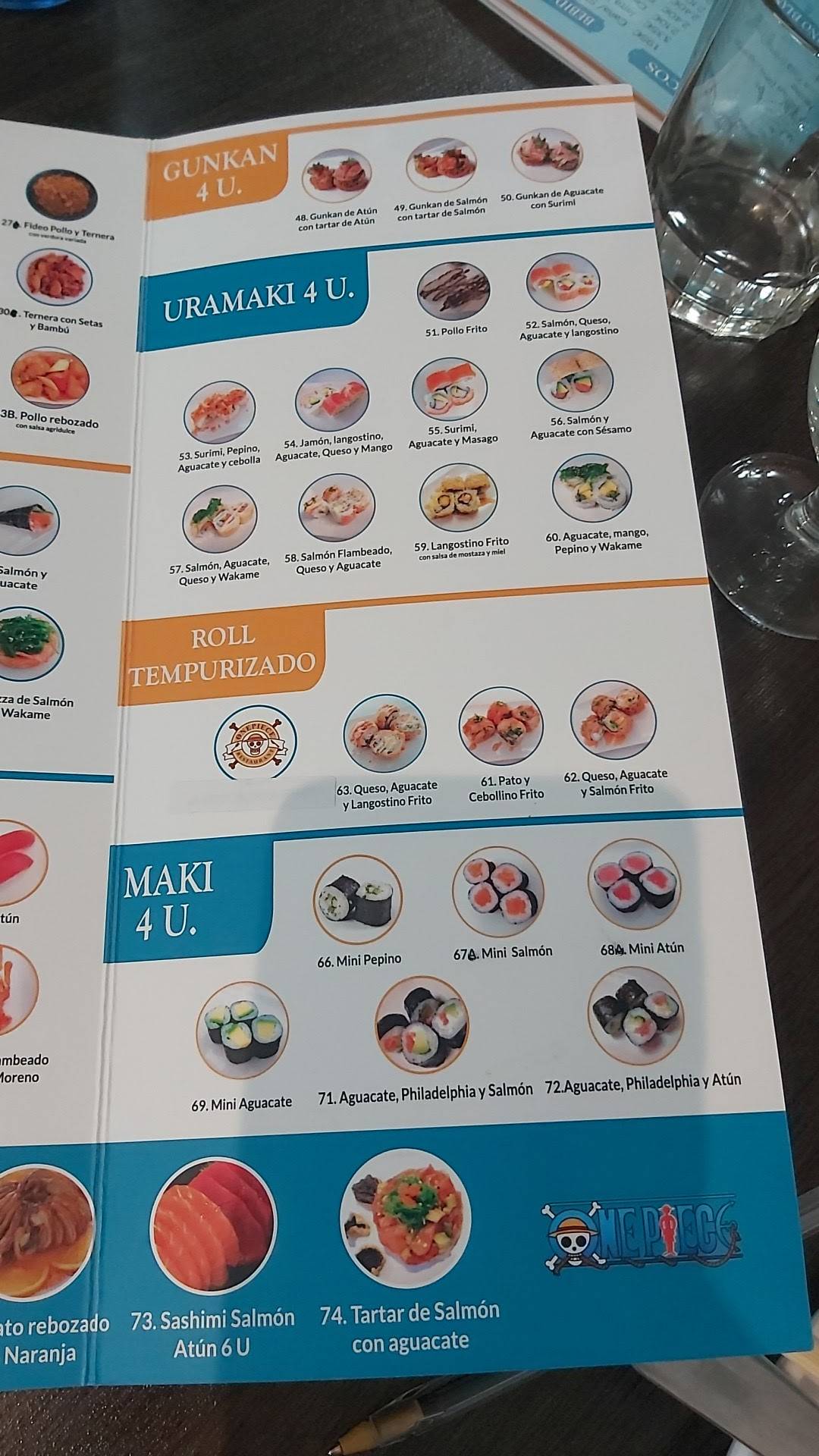 Carta de Restaurante Japones One Piece, Palma de Mallorca, Carrer de ...