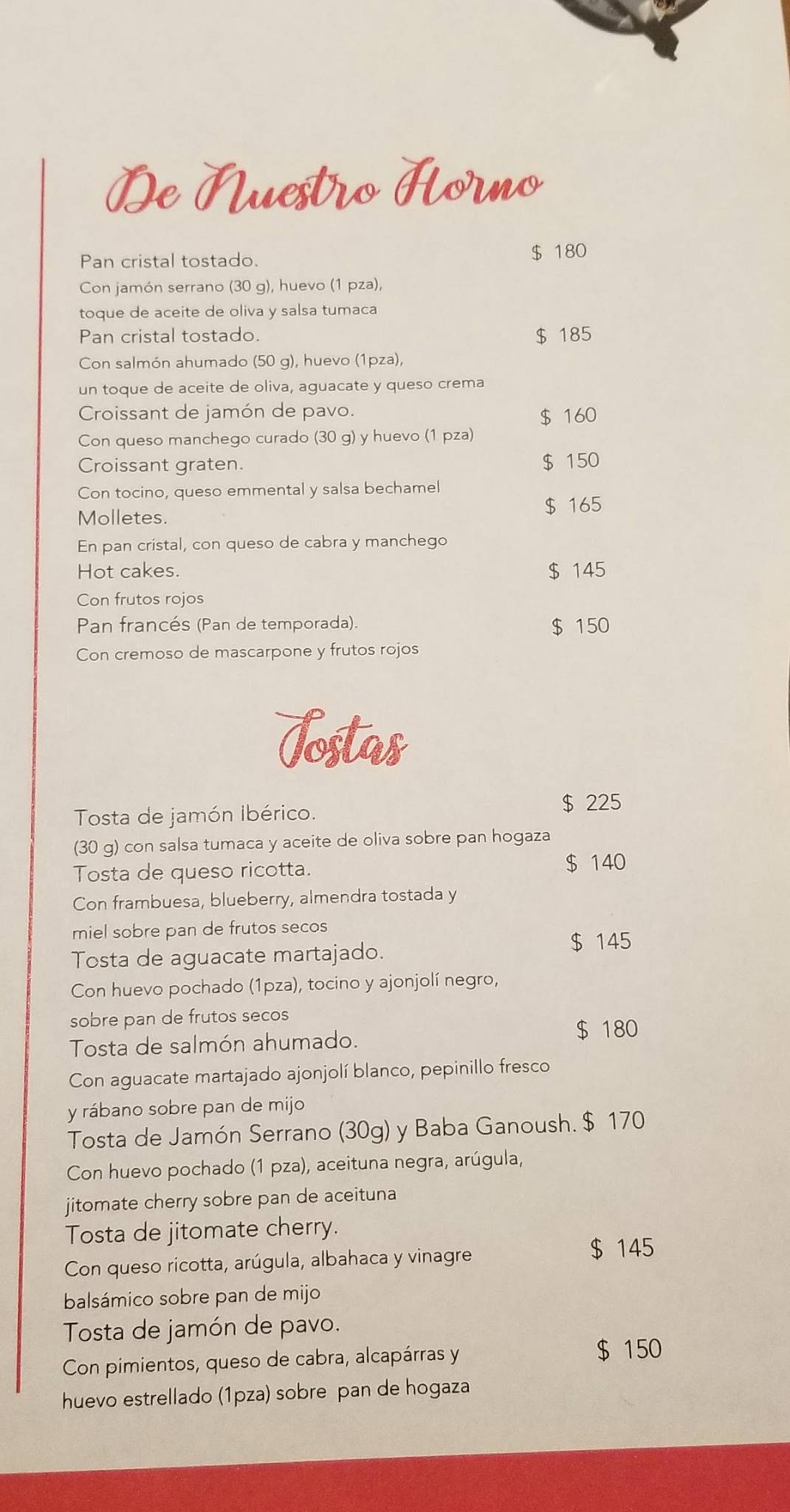 Carta de Restaurante Mallorca Reforma, Ciudad López Mateos, Av. P.º de ...