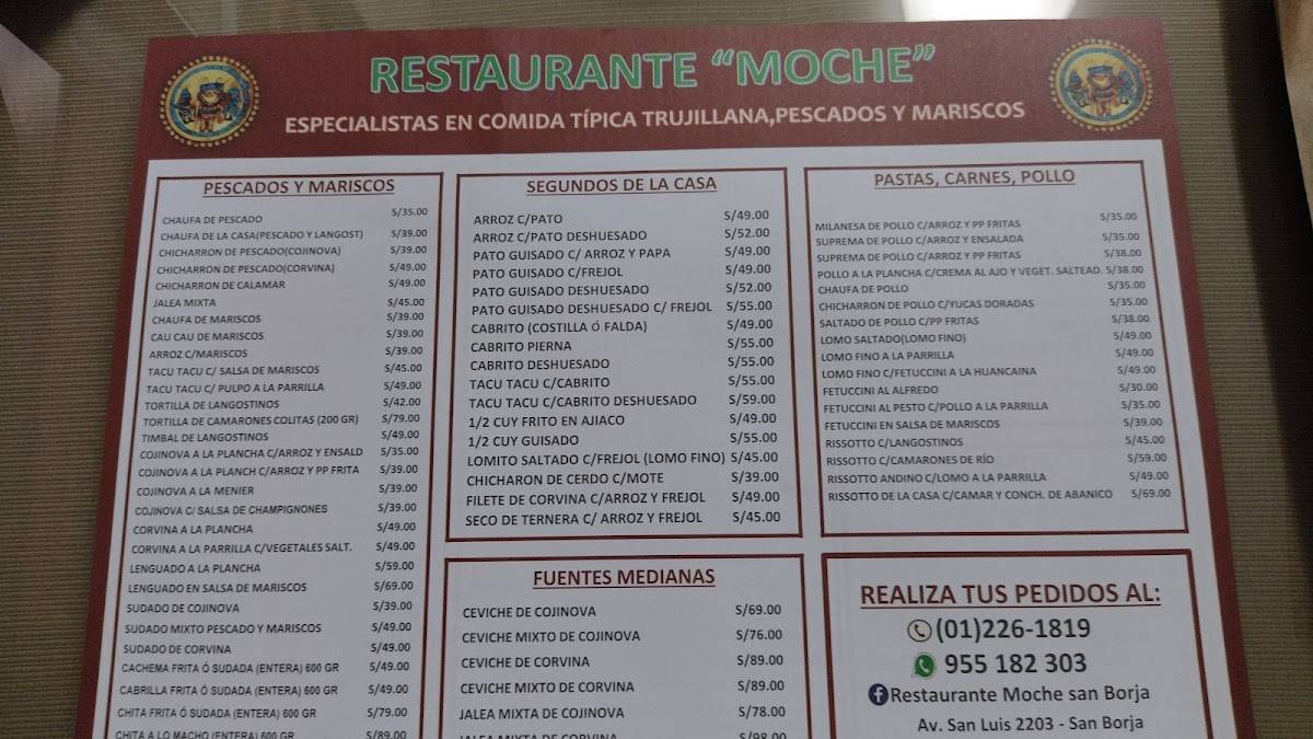 Carta de Restaurante Moche San Borja, San Borja, Av. San Luis 2203