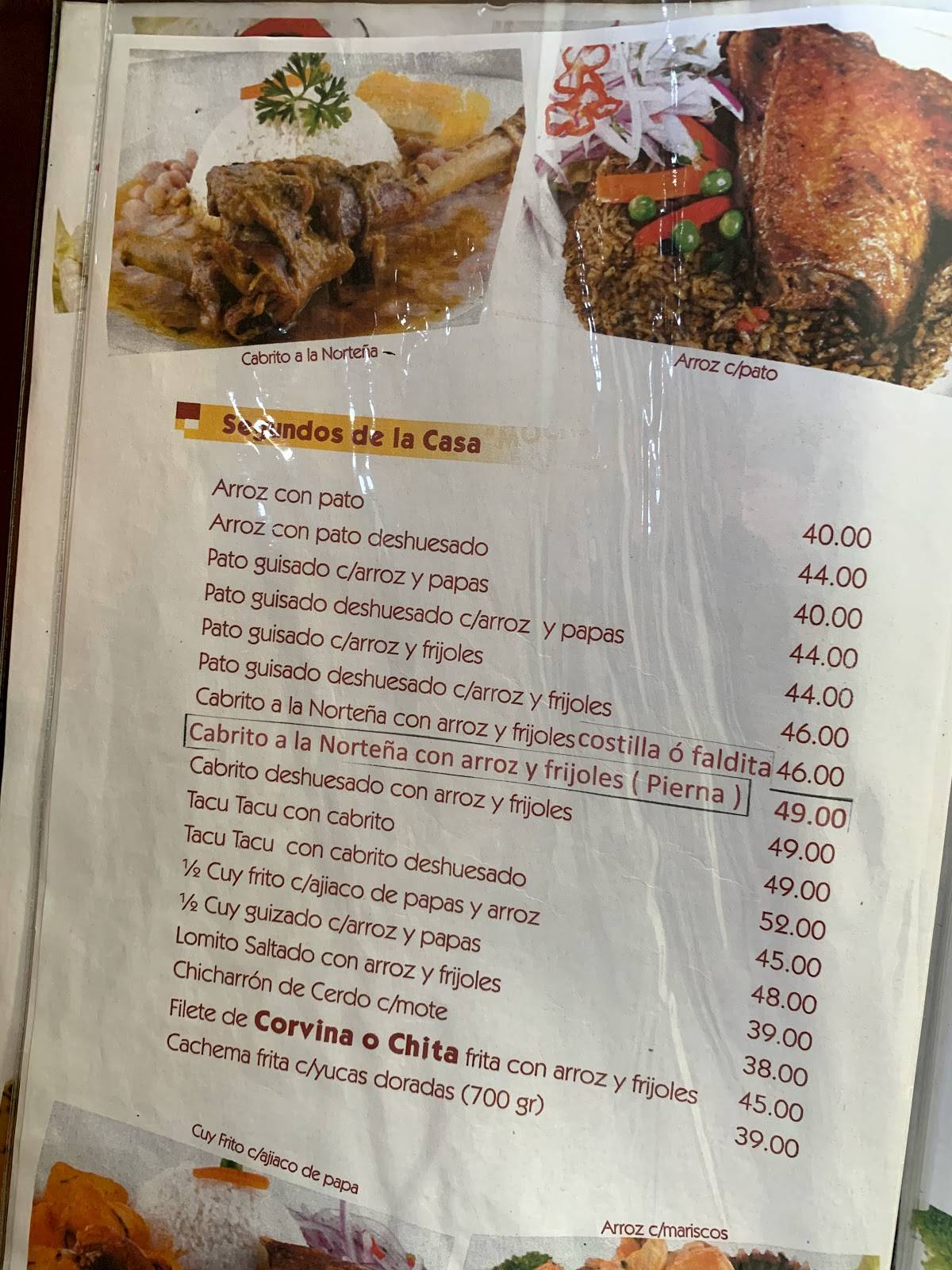 Carta de Restaurante Moche San Borja, San Borja, Av. San Luis 2203