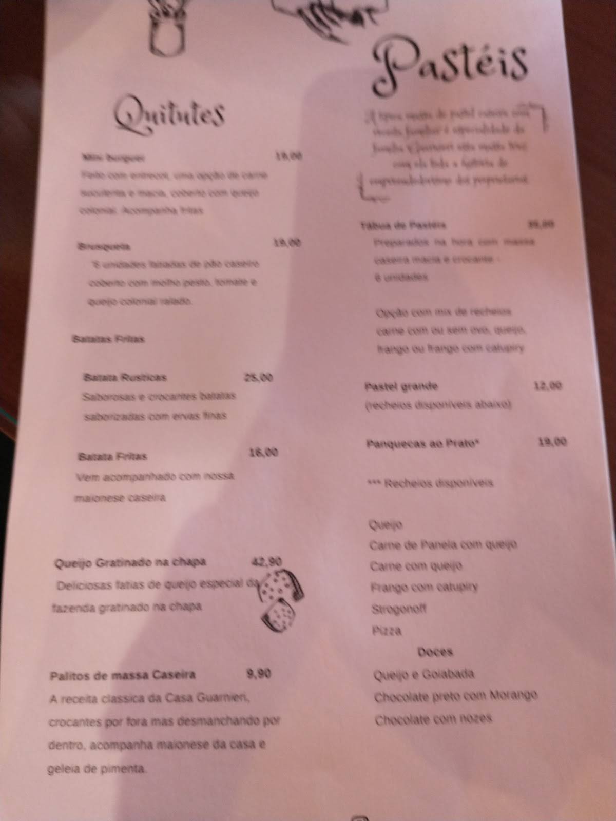Menu em Primitivo Bistrô restaurante, Canela
