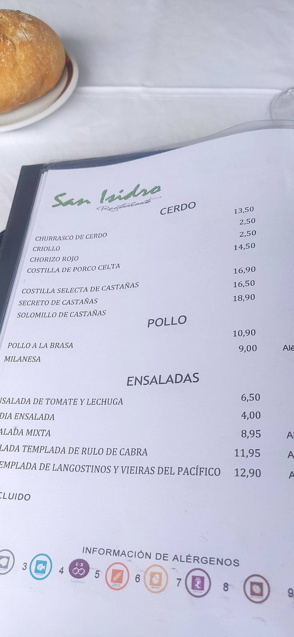 Carta de Parrillada San Isidro, Bergondo, Rua San Isidro 36